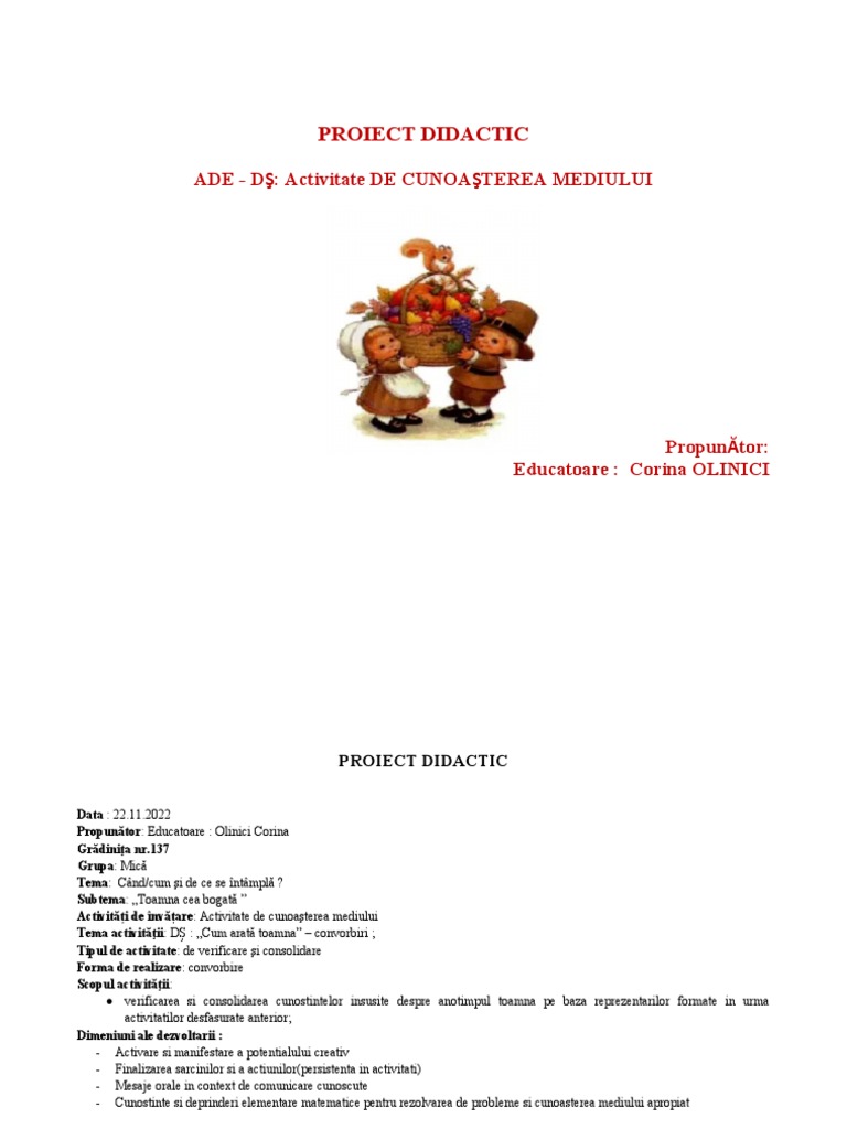 Proiect Didactic - DS Cunoasterea Mediului | PDF