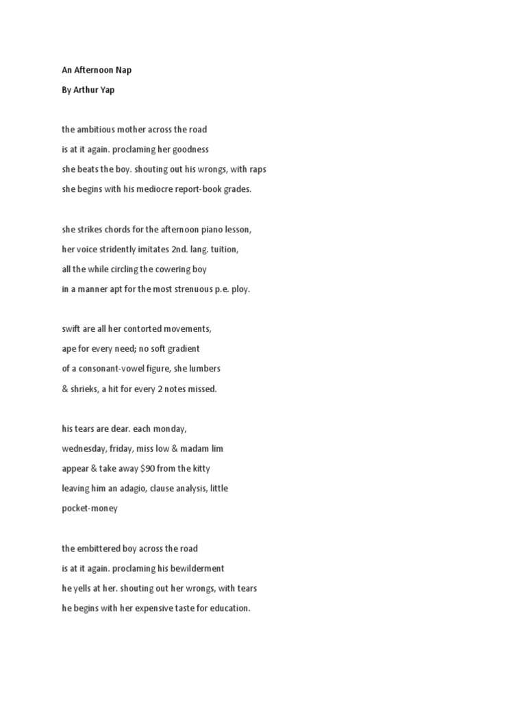 Arthur Yap - An Afternoon Nap | PDF