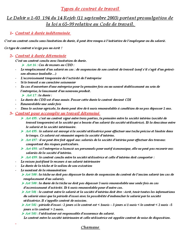 Types de Contrat de Travail | PDF | Intérim (travail) | Business