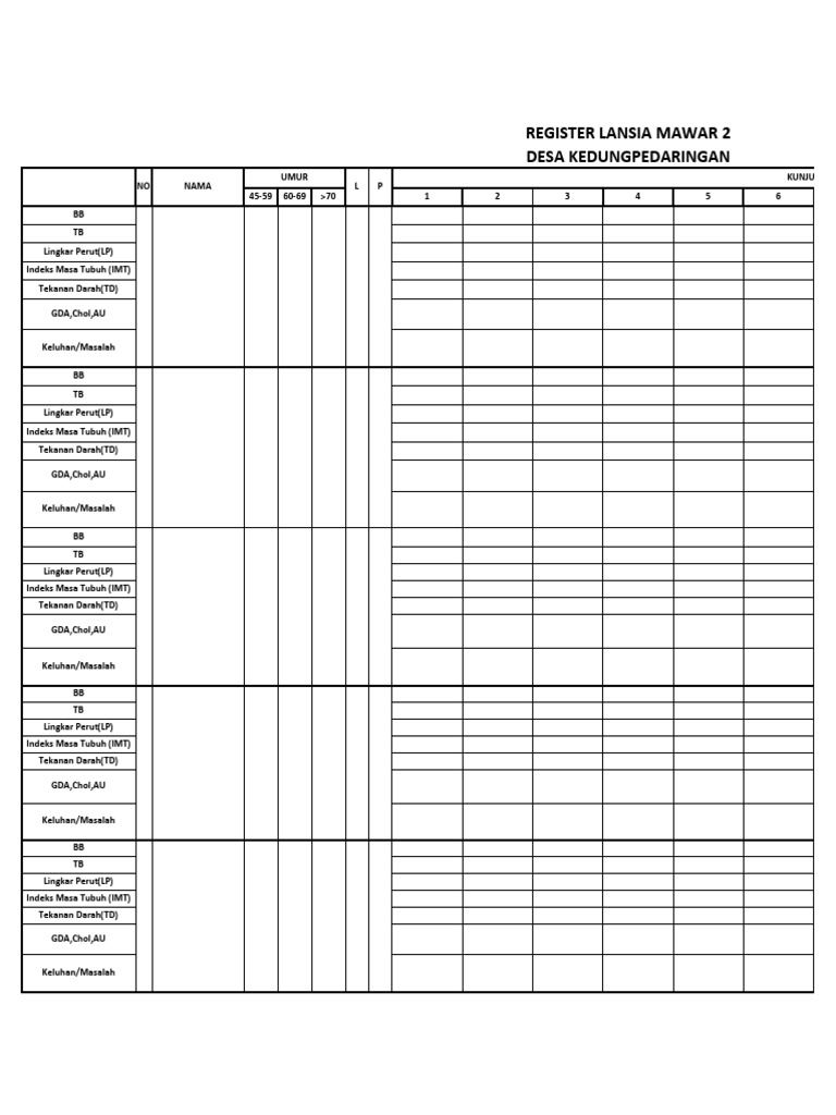 Register Posbindu Dan Lansia | PDF