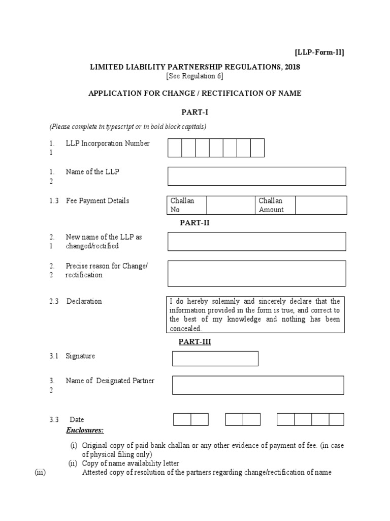 LLP-Form-II-Application For Change or Rectification of Name | PDF