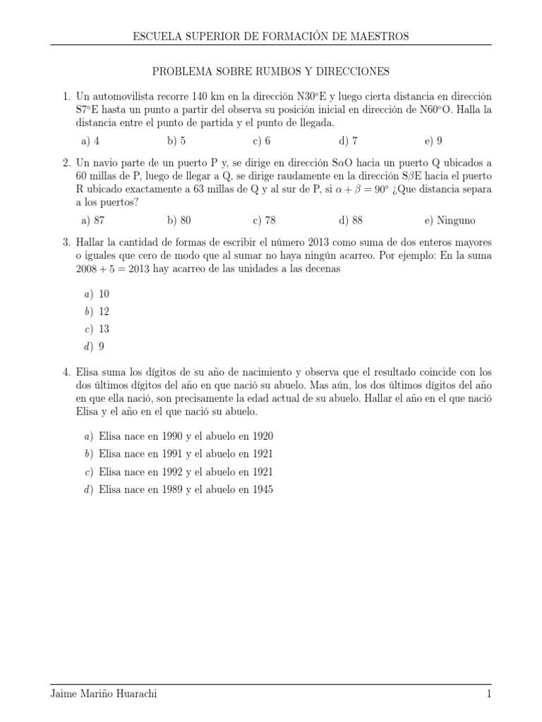 Problema Sobre Rumbos y Direcciones | PDF