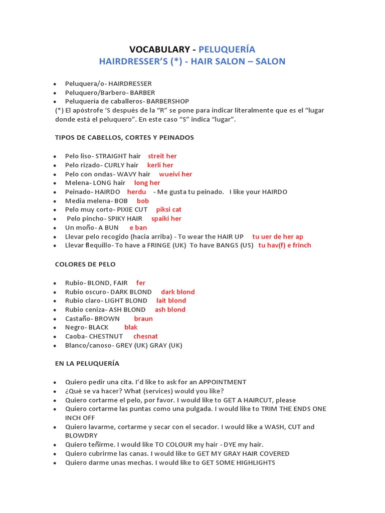 Vocabulary Peluqueria | PDF