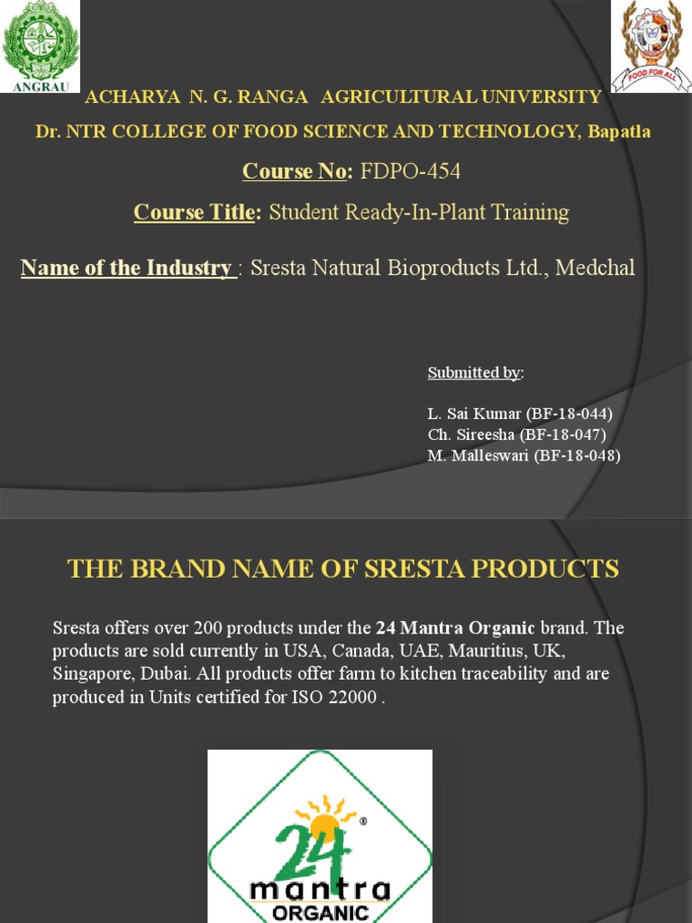 In-Plant Training at Sresta | PDF | Fruit Preserves | Titration