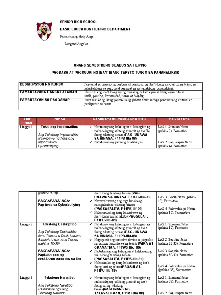 Senior High School Basic Education Filip | PDF