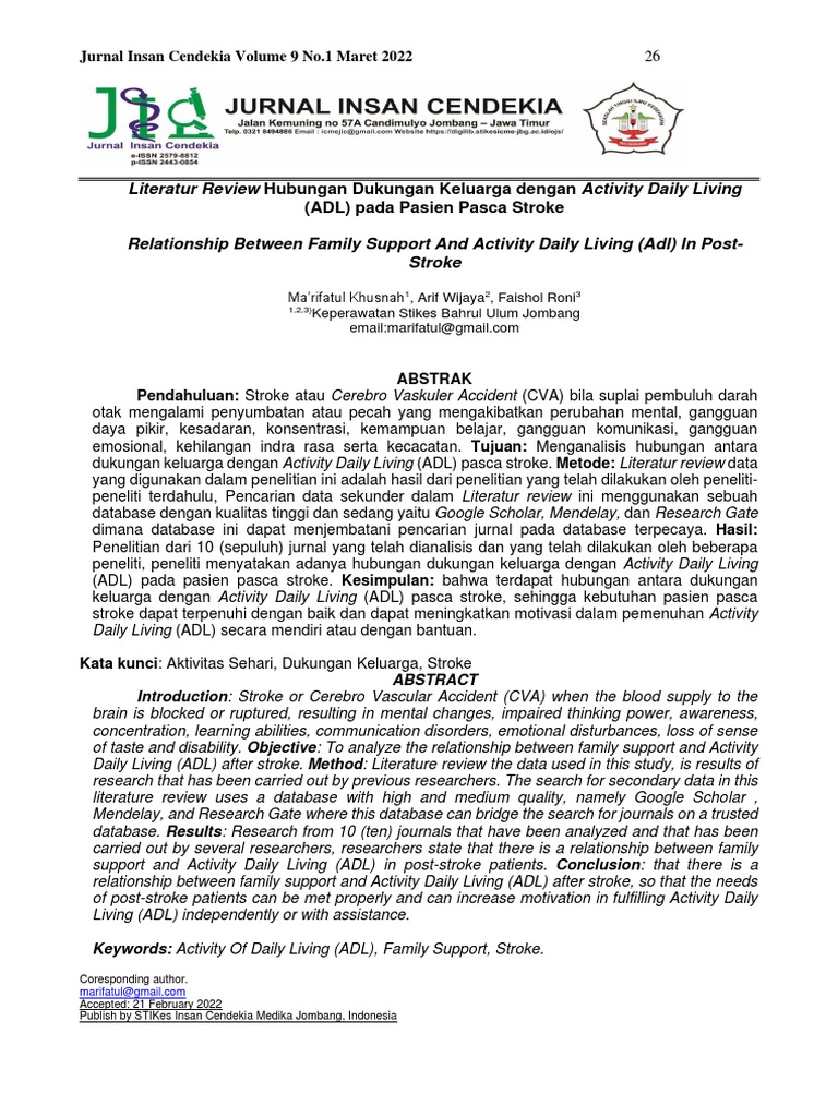 Literatur Review Hubungan Dukungan Keluarga Dengan Activity Daily Living | PDF