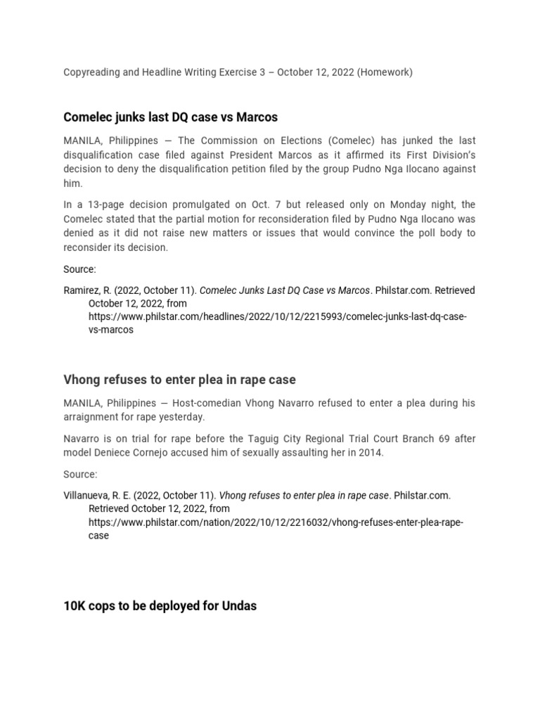 Copyreading and Headline Writing Exercises | PDF | Government