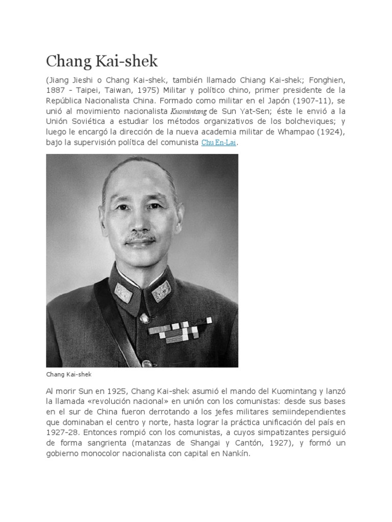 Chang Kai Shek - Bibliografia Breve ES | PDF | Chiang Kai-Shek | Kuomintang