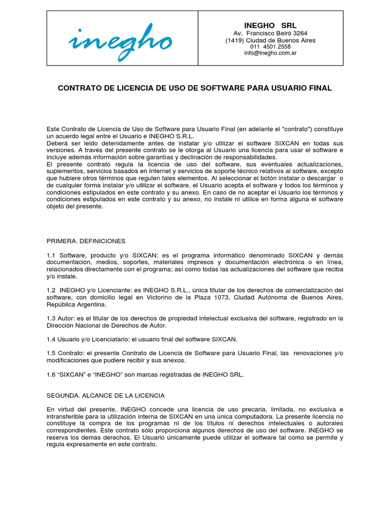 Contrato de Licencia de Uso Del Software | PDF | Software | Usuario (informática)
