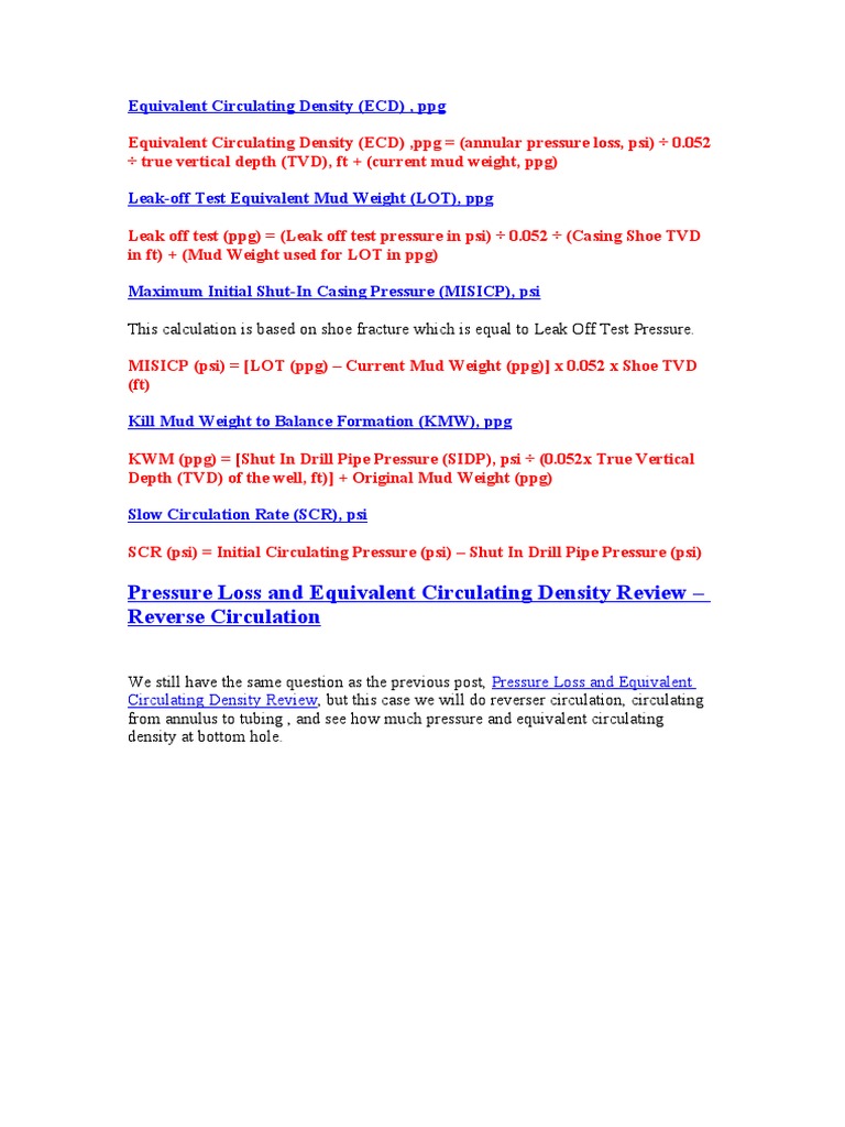 Equivalent Circulating Density Pdf Pressure Casing Borehole