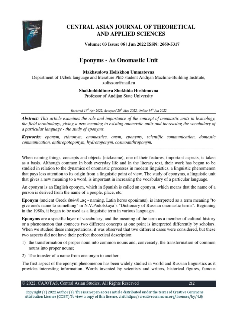 Eponyms - As Onomastic Unit | PDF | Creative Commons | Linguistics