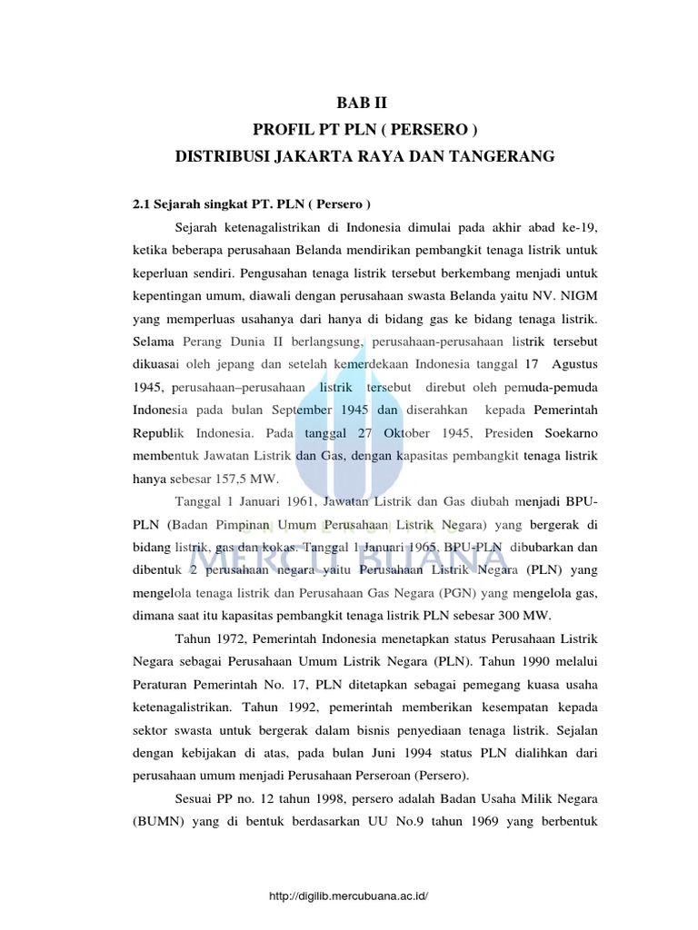 Adoc - Pub - Bab II Profil PT PLN Persero Distribusi Jakarta Ra | PDF