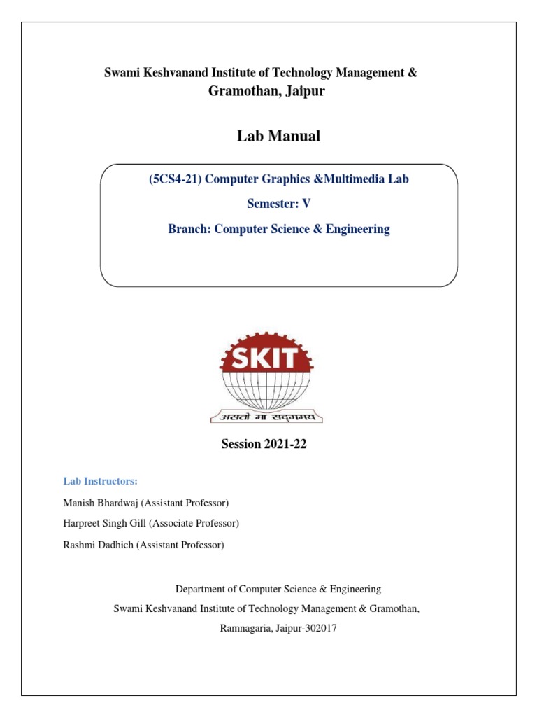 Lab Manual CGMT - 5CS4 - 21 - 1 - 11 - 2022 | PDF | Computing ...