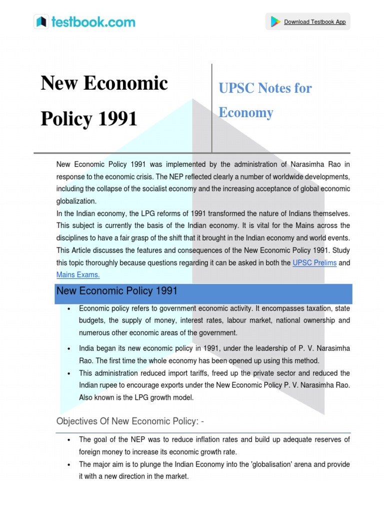 New Economic Policy 1991 Upsc Notes For Economy 0f484a72 | PDF ...