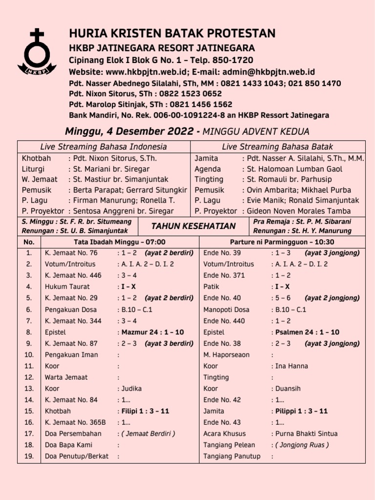 Ibadah Minggu Advent Kedua - 4 Desember 2022 | PDF