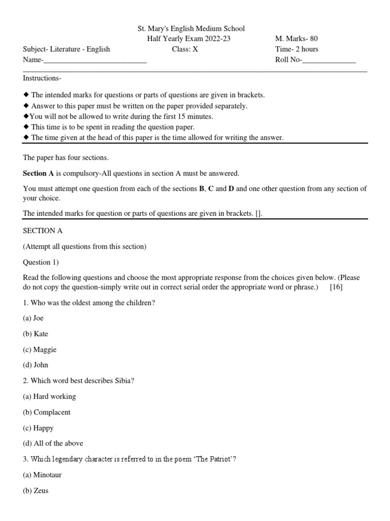 English Literature Practice Paper | PDF