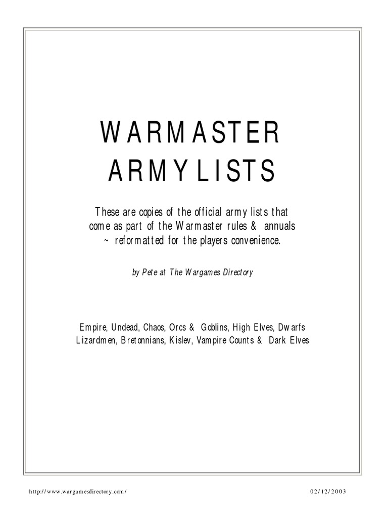 Army Lists for Undead, Chaos, Empire and Orcs & Goblins Factions: A Concise Reference for ...