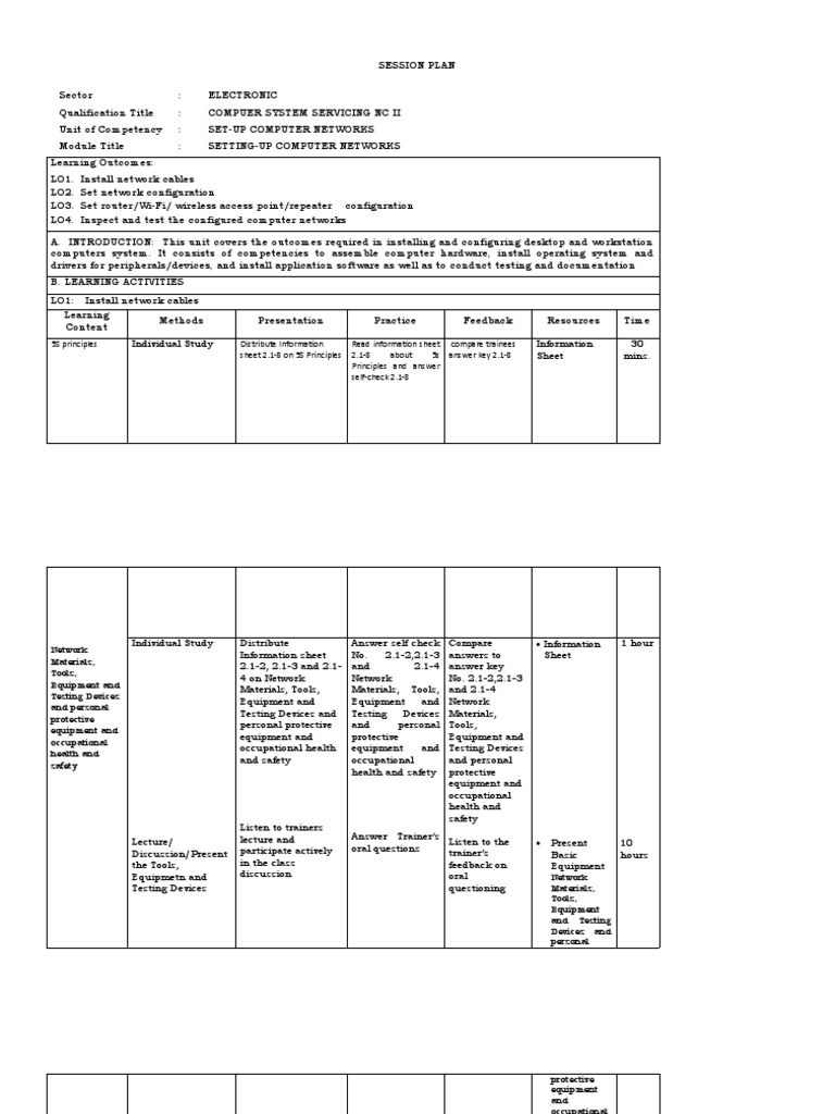 SETTING UP COMPUTER NETWORKS SESSION PLAN | PDF | Computer Network | Local Area Network