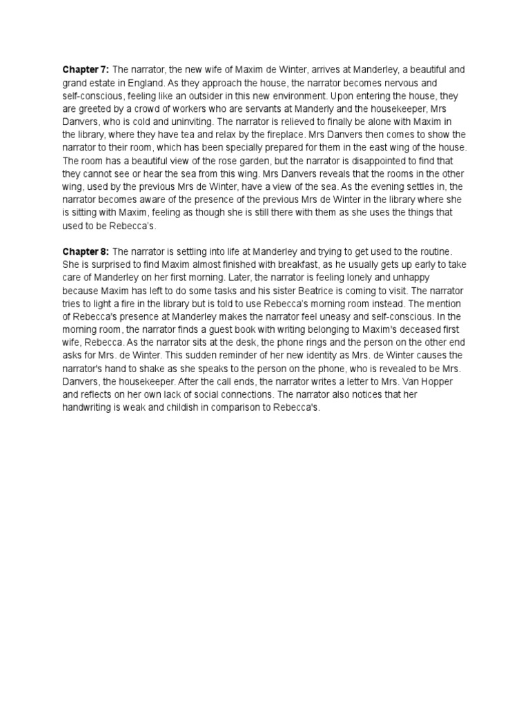 Chapter 8 Summary of Rebecca | PDF