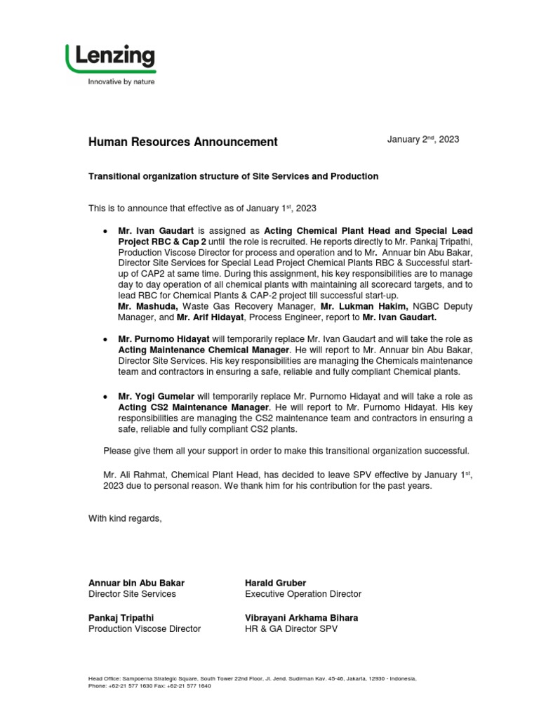 HR Announcement - Transitional Organization Structure of Site Service ...