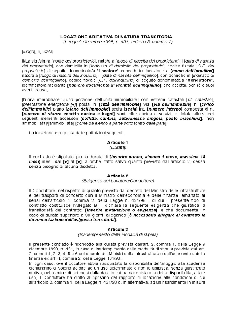 Contratto Di Locazione Transitoria | PDF