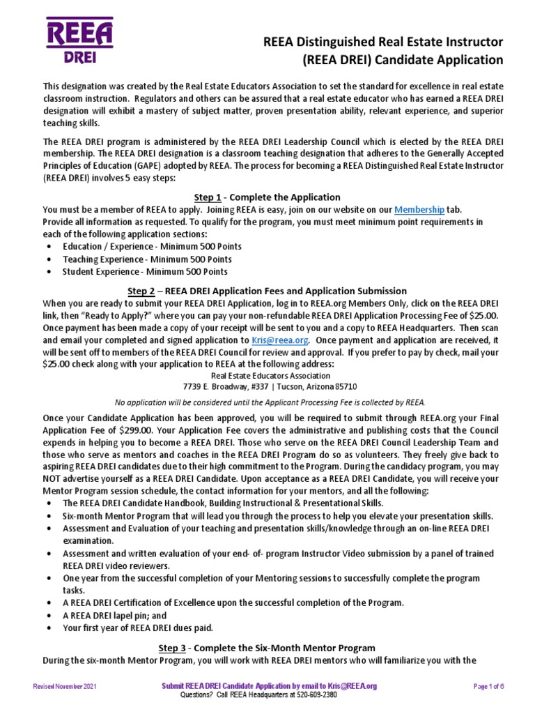 REEA DREI Candidate Application Nov 2021 Fillable | PDF | Test ...