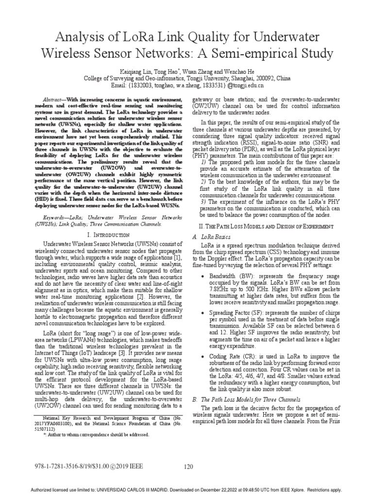 LoRa for Underwater Networks | PDF | Telecommunications Engineering ...
