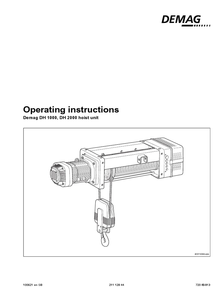 Operating Instructions: Demag DH 1000, DH 2000 Hoist Unit | Download Free PDF | Equipment ...