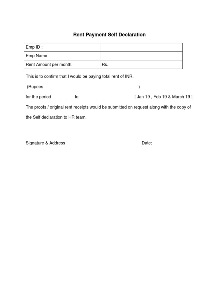 Rent Payment Self Declaration Form | PDF