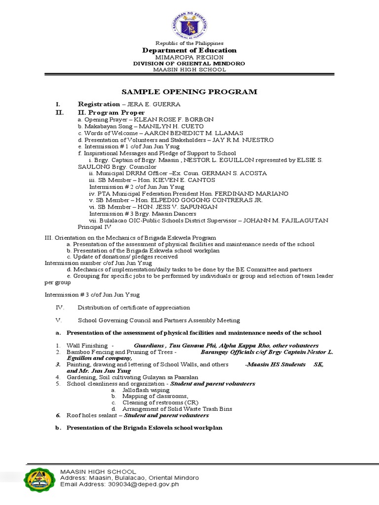 Maasin High School Brigada Eskwela Kick-Off Ceremony: Welcoming Remarks ...