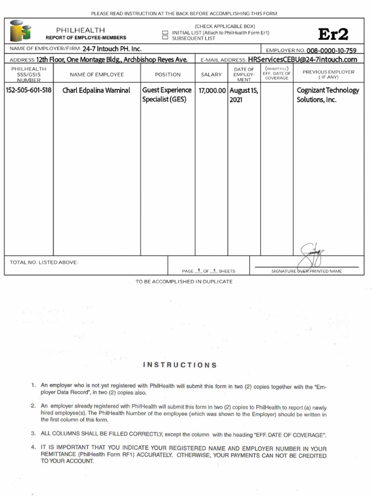 Philhealth Er2-1 | PDF