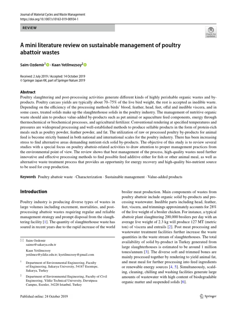 A Mini Literature Review On Sustainable Management of Poultry Abattoir ...