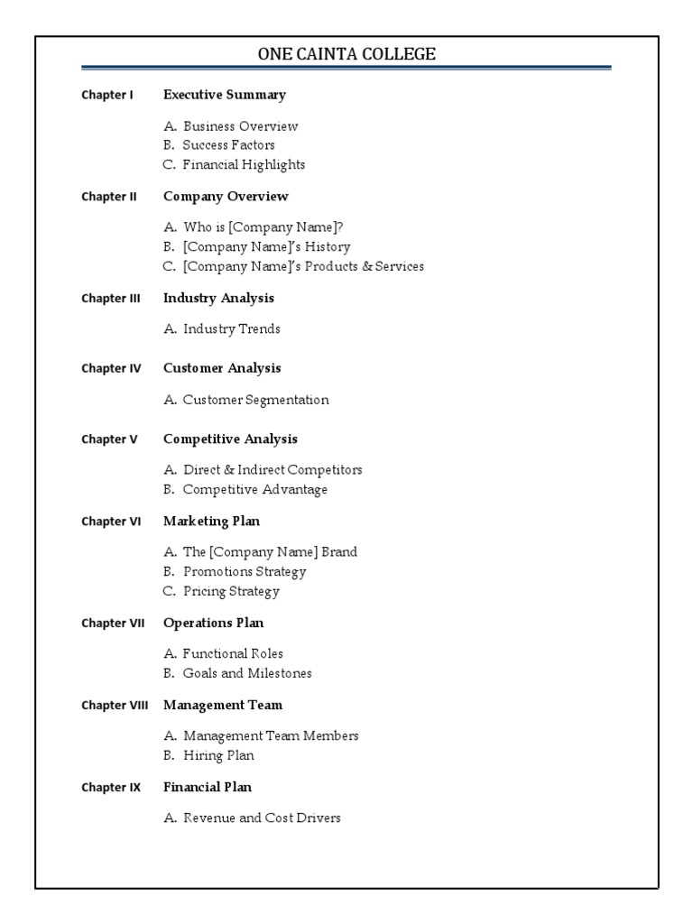 OCC Business Plan Format 2 | PDF | Marketing | Market Segmentation