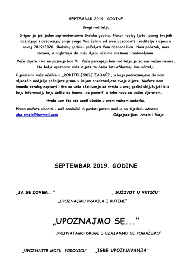 Septembar U Vrtiću 2019 | PDF