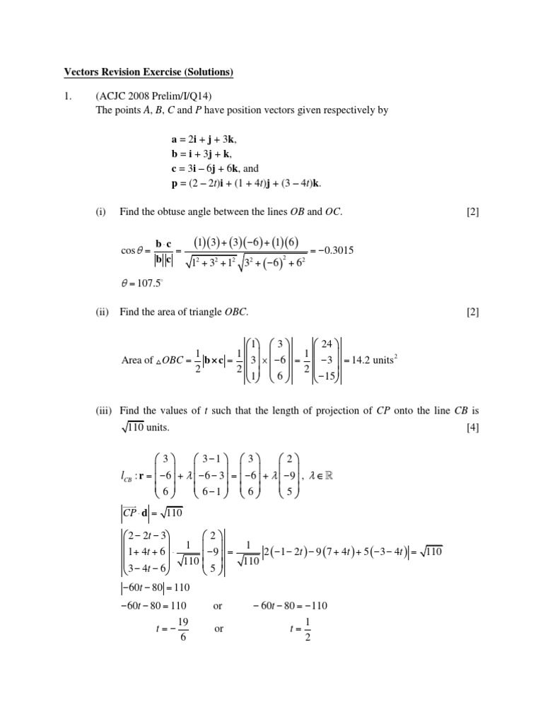 Vectors Revision Exercise Solutions | PDF | Plane (Geometry) | Euclid