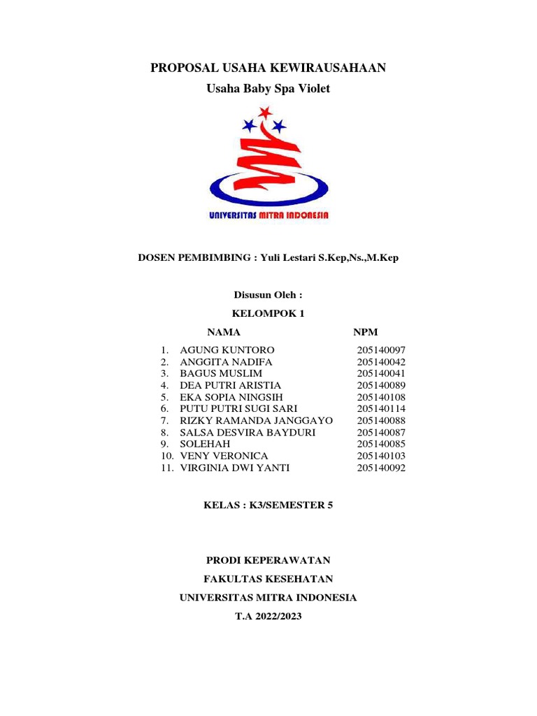Kel 1 - Proposal Usaha Kwu Baby Spa - K3 | PDF | Pengembangan Diri | Kesehatan Holistik