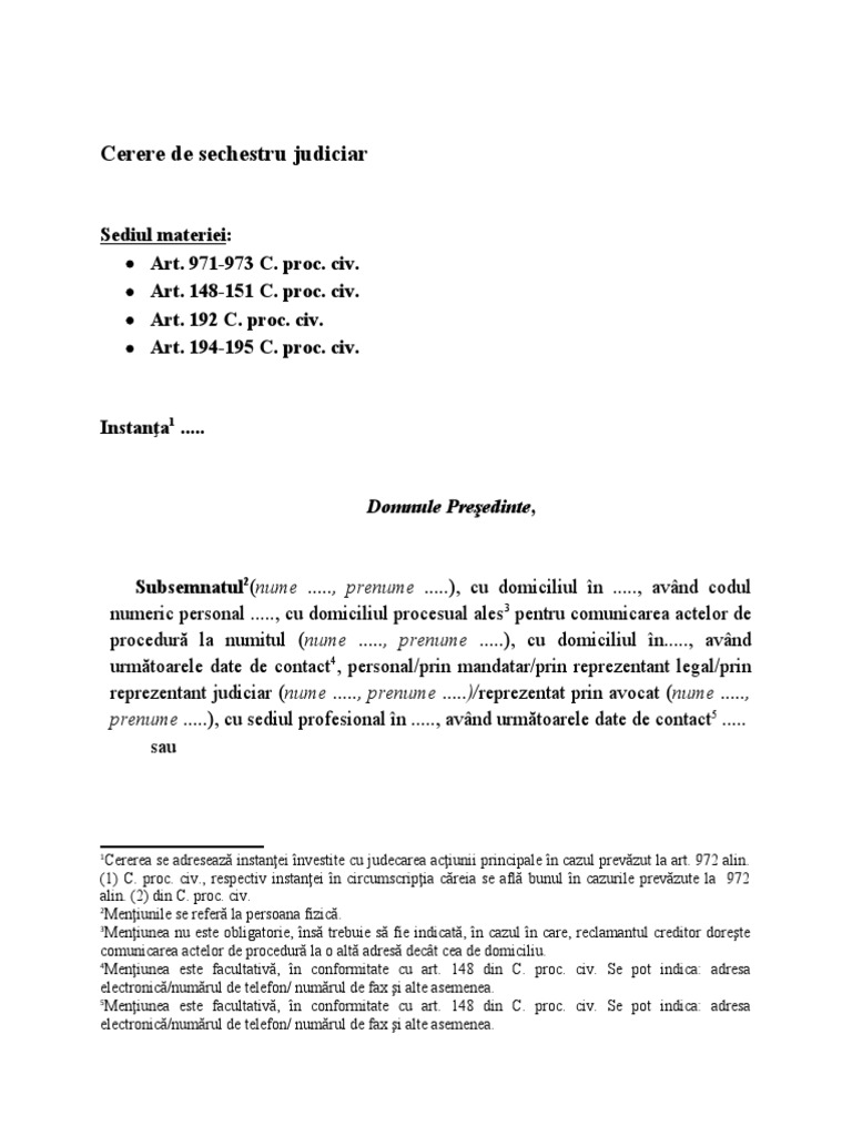 Cerere de Sechestru Judiciar | PDF