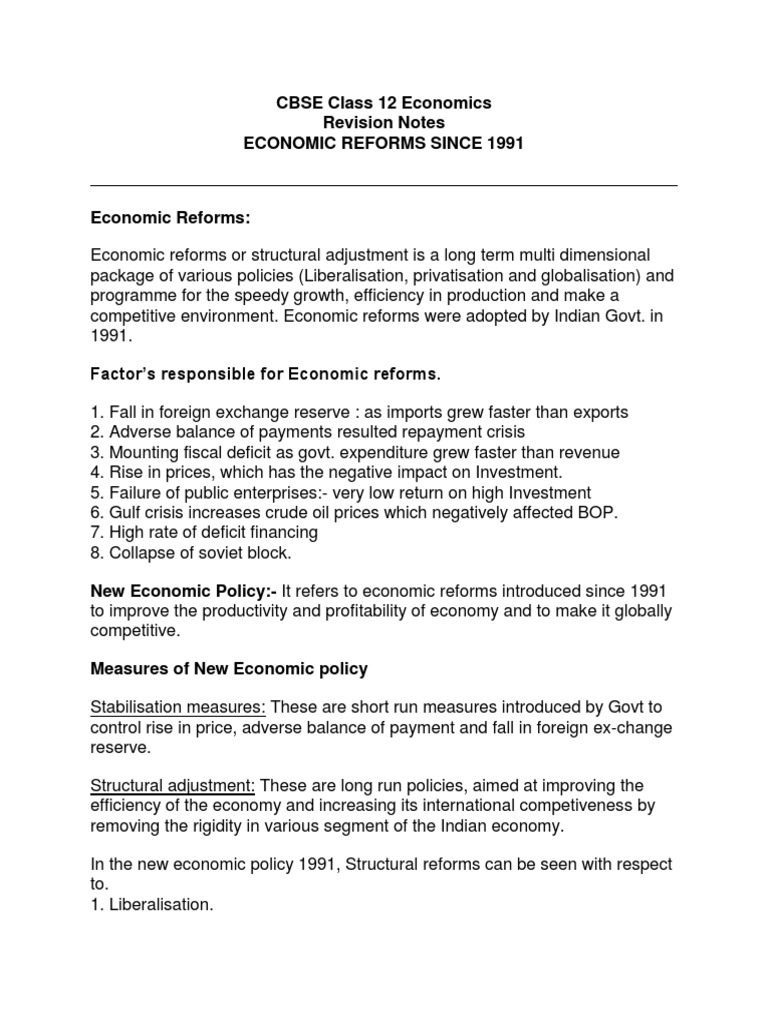 Class 12 Economic Reforms 1991 | PDF | Balance Of Payments | World ...