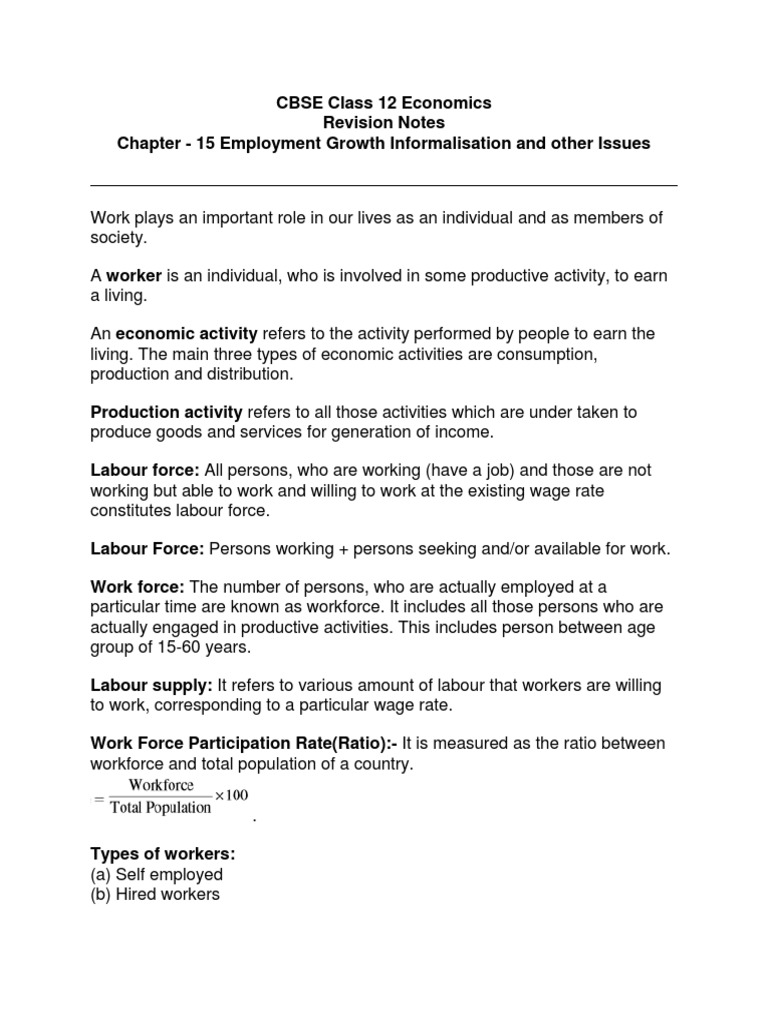 Class 12 EMPLOYMENT | PDF | Unemployment | Workforce