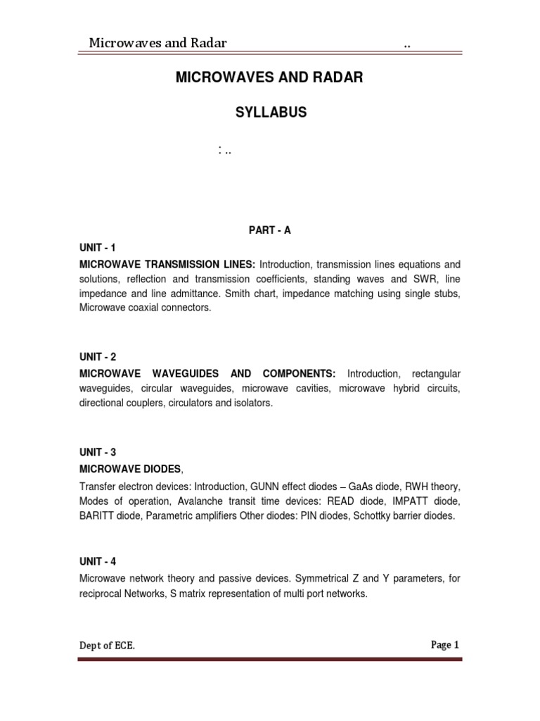 Microwaves and Radar Study Material | PDF | Transmission Line | Waveguide
