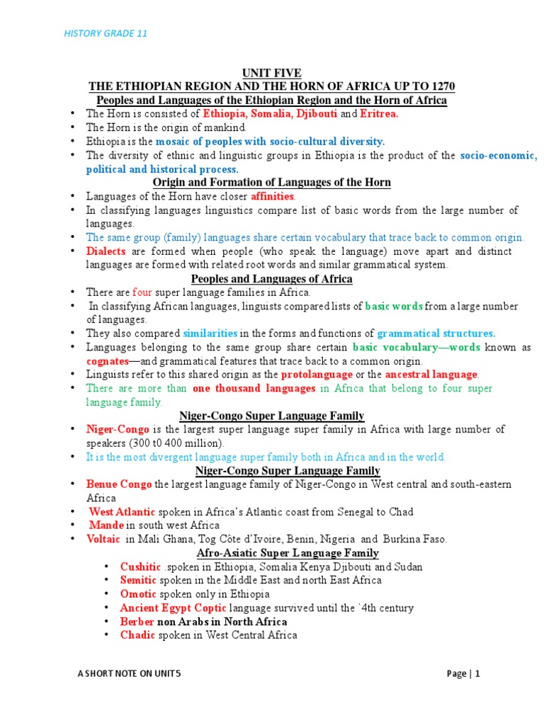 History G11 Note Unit 5 | PDF | Horn Of Africa | Linguistics