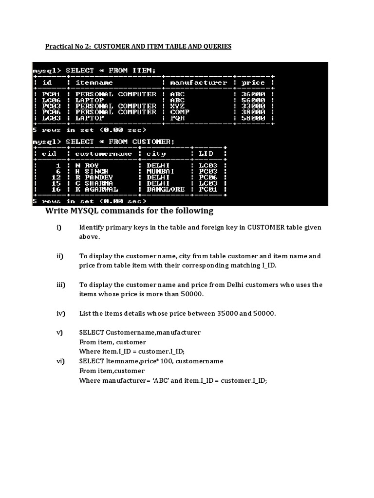 Sql Practical Question Paper Pdf Sql Information Technology Management
