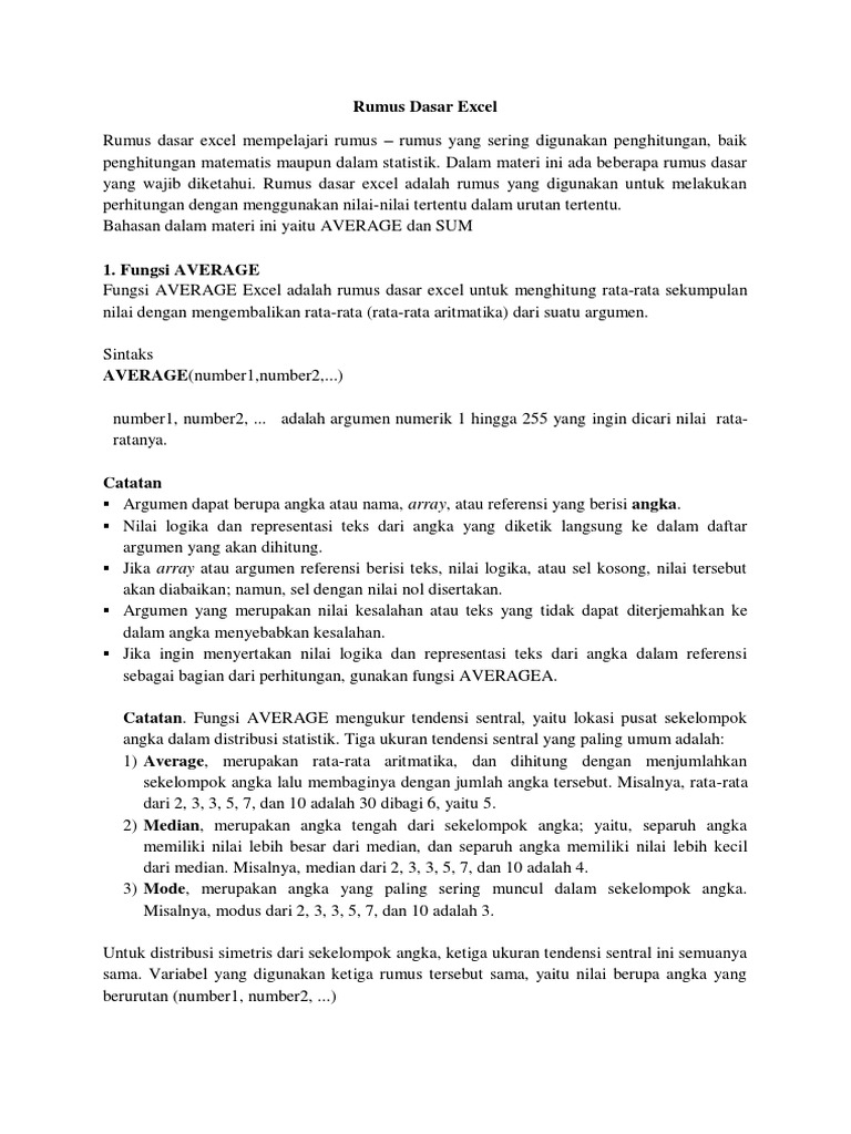 Rumus AVERAGE dan AVERAGEIF Excel | PDF