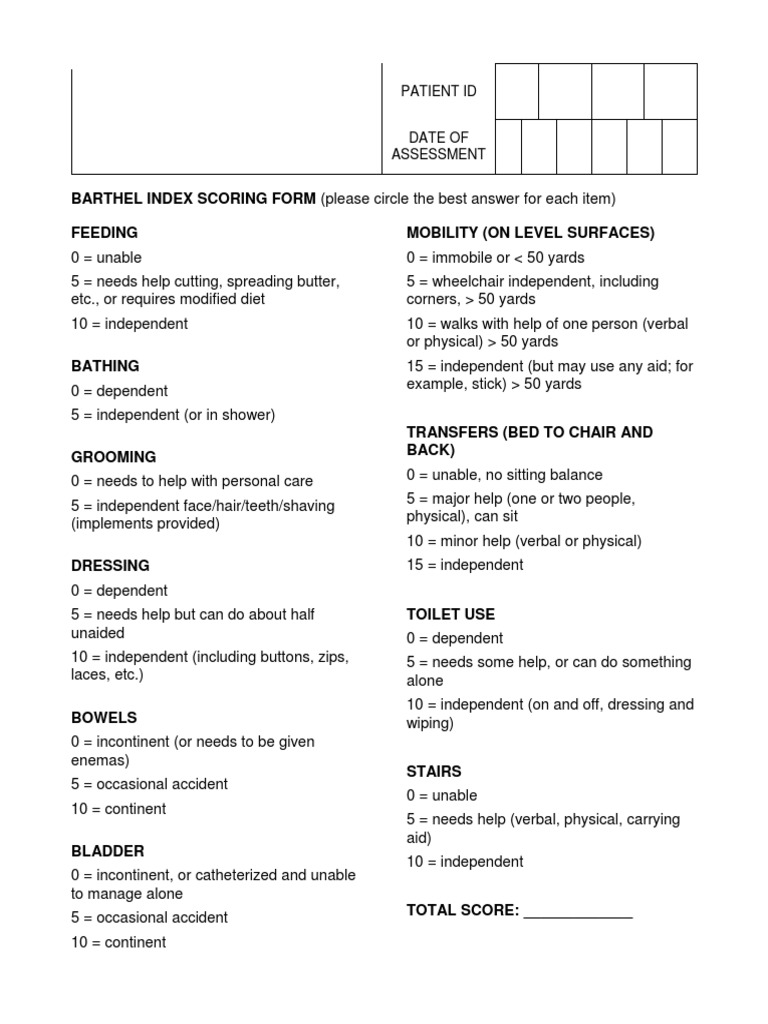 4 Modified Barthel Index Score PDF | PDF 4 Modified Barthel Index Score PDF | PDF