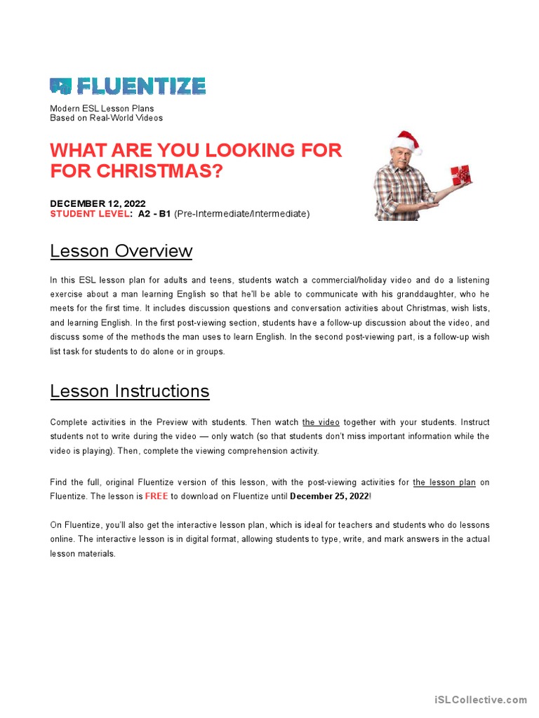 Christmas Commercial (A2-B1) Esl Lesson Plan | PDF | Lesson Plan ...