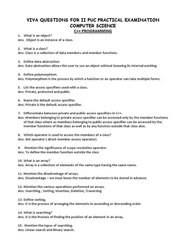 C++ & SQL Viva Questions Guide | PDF | Programming | Constructor (Object Oriented Programming)