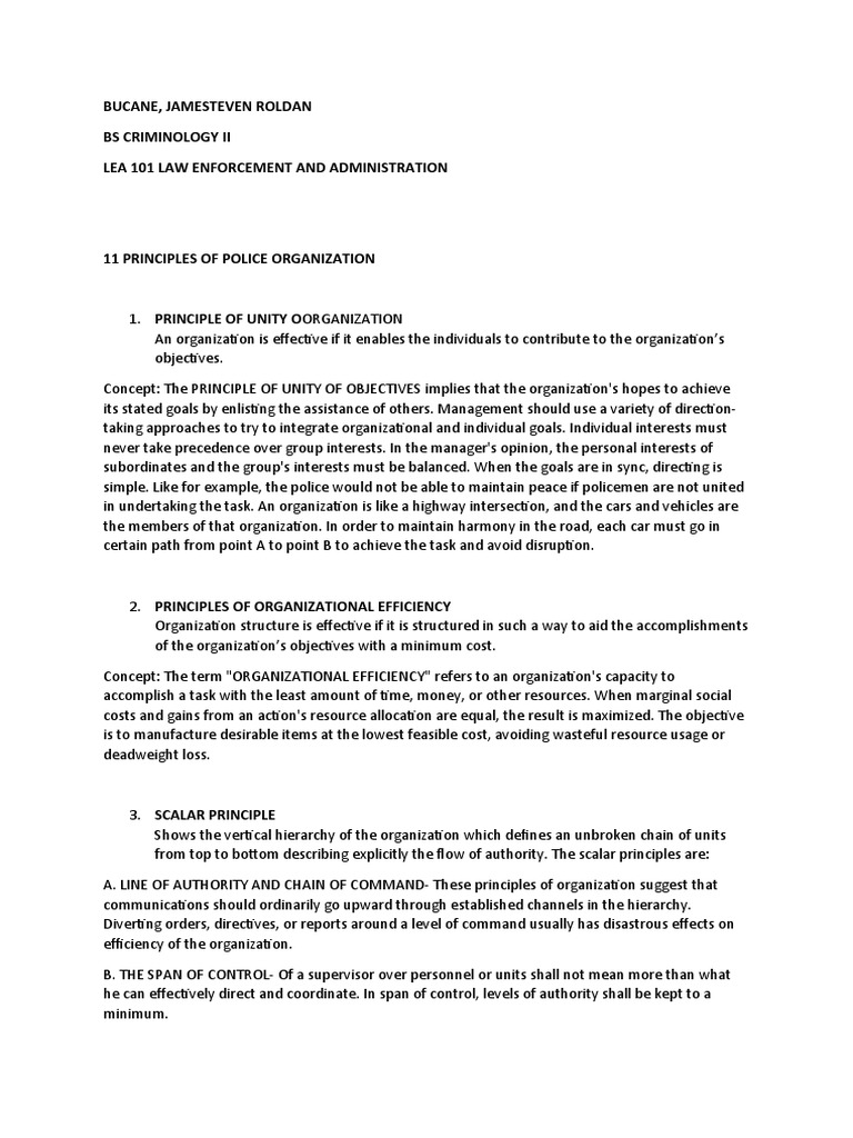 11 Principles of Police Organization Assignment | PDF | Economies ...