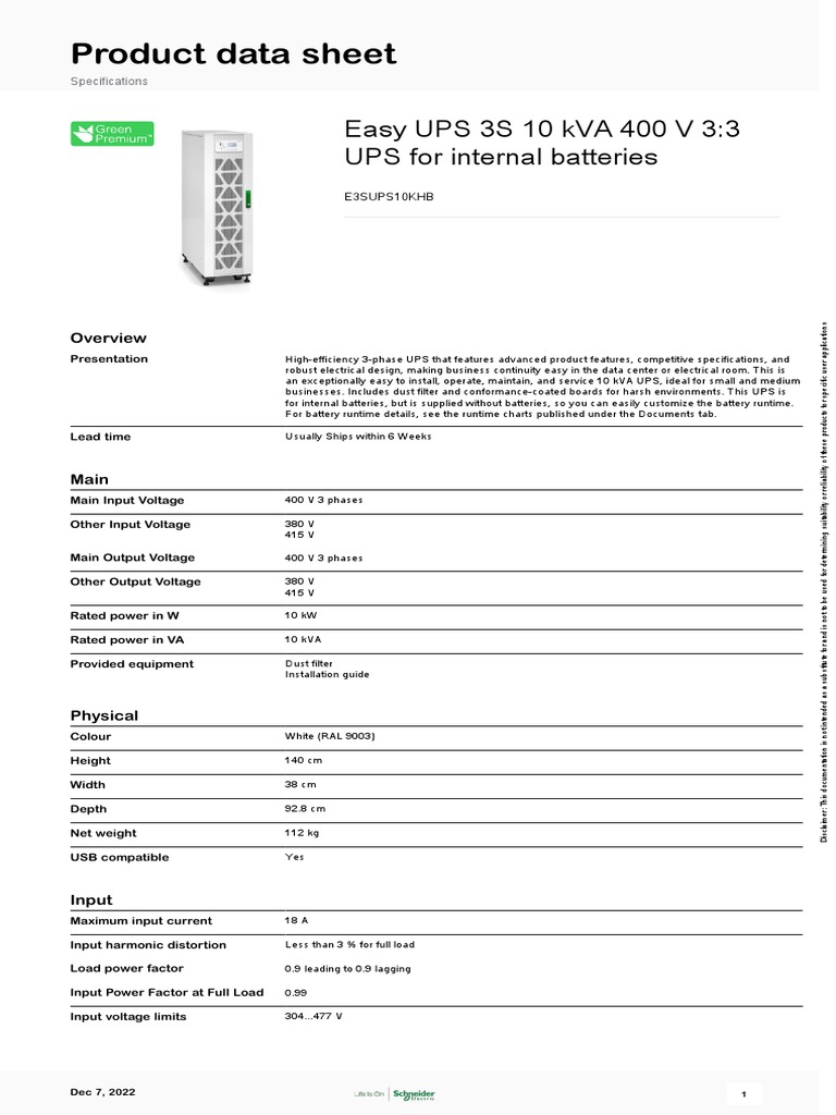 Easy UPS 3S - E3SUPS10KHB | PDF | Quantity | Metrology