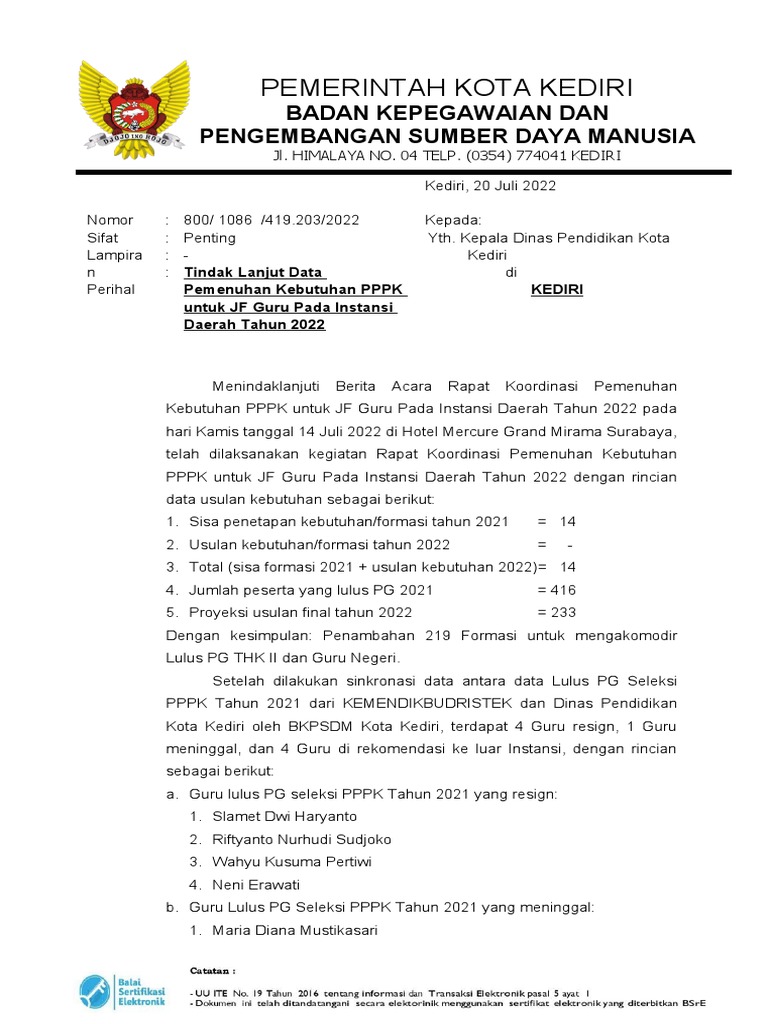 Surat Permohonan Balasan Kepala DINDIK Kota Kediri | PDF Surat Permohonan Balasan Kepala DINDIK Kota Kediri | PDF