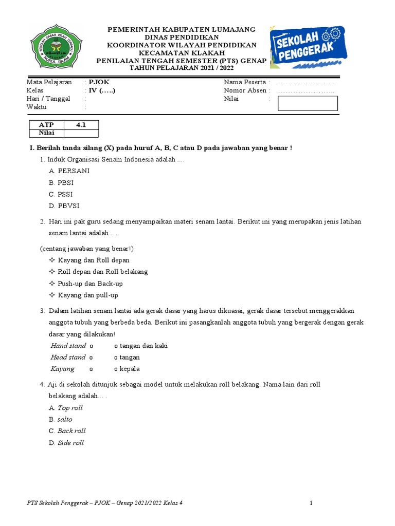 Soal PTS Penggerak 4 SMT 2 PDF | PDF